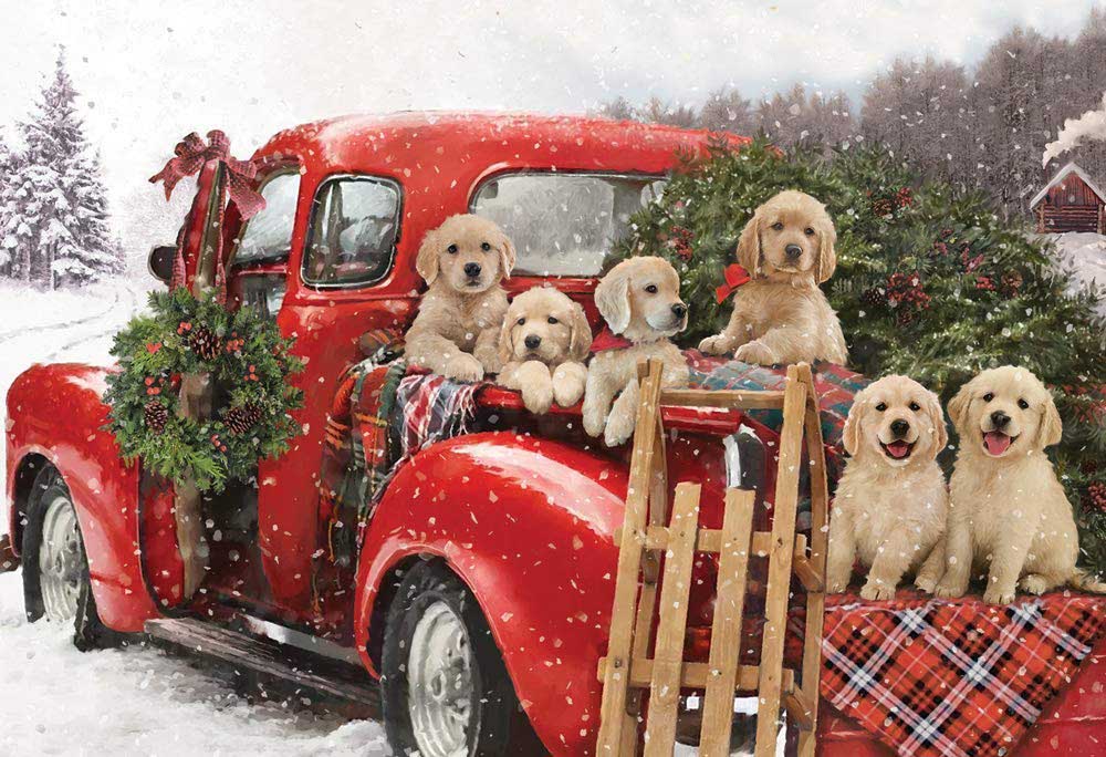 Christmas, dogs, truck, snow | Jigsaw King